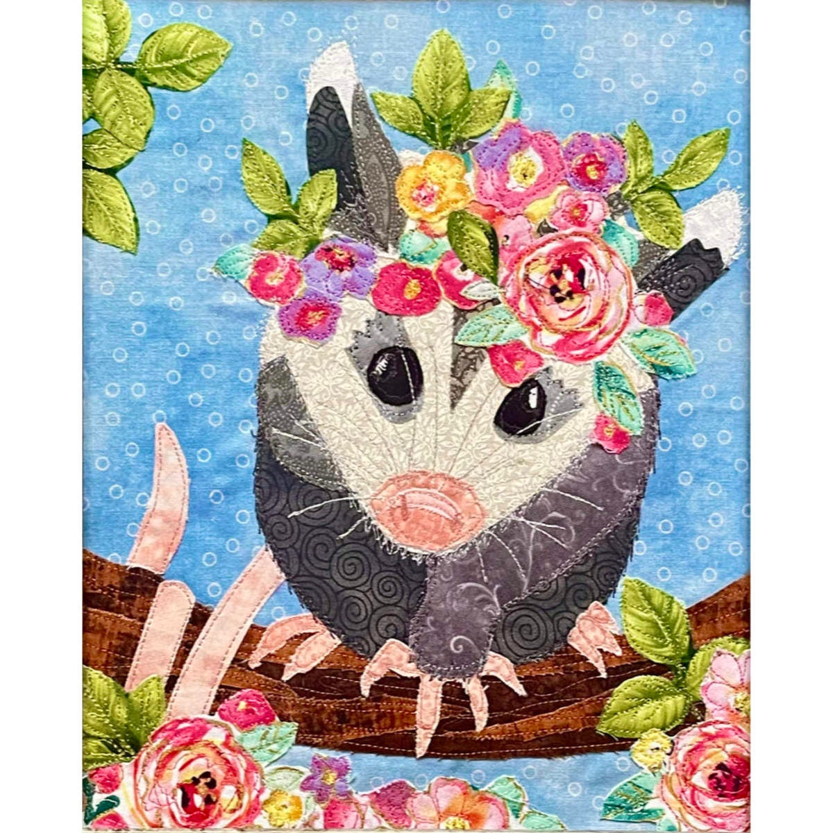 “Matilda the Opossum “ - Fabric & Thread Collage by artist Penny ...
